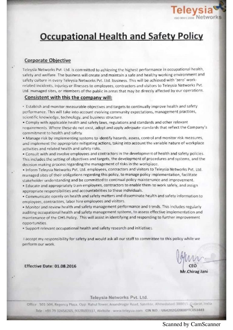 OHS Policy – Teleysia Networks